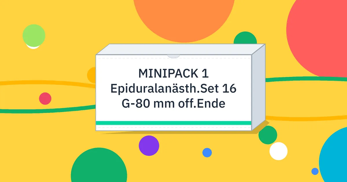 Symbolbild: Packung mit der Aufschrift MINIPACK 1 Epiduralanästh.Set 16 G-80 mm off.Ende (PZN 02388971) – Verfügbarkeit und Bezug in Apotheken in Frankfurt am Main