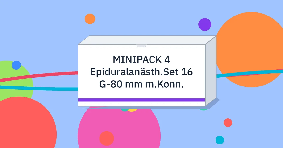 Symbolbild: Packung mit der Aufschrift MINIPACK 4 Epiduralanästh.Set 16 G-80 mm m.Konn. (PZN 09215883) – Verfügbarkeit und Bezug in Apotheken in Frankfurt am Main