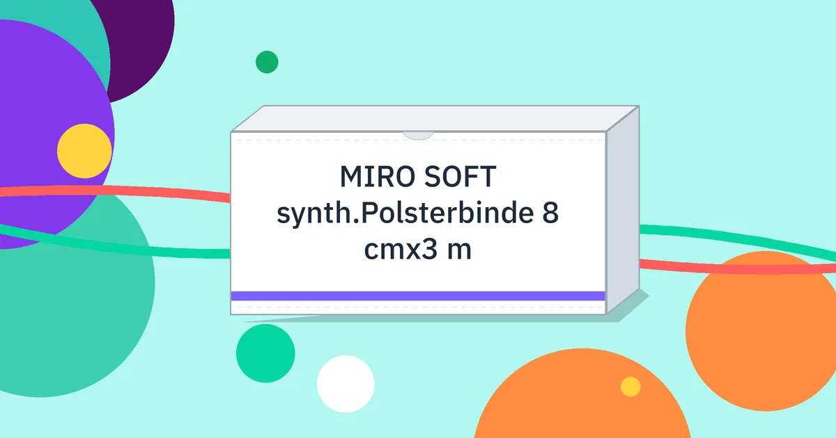 Symbolbild: Packung mit der Aufschrift MIRO SOFT synth.Polsterbinde 8 cmx3 m (PZN 19888399) – Verfügbarkeit und Bezug in Apotheken in Frankfurt am Main