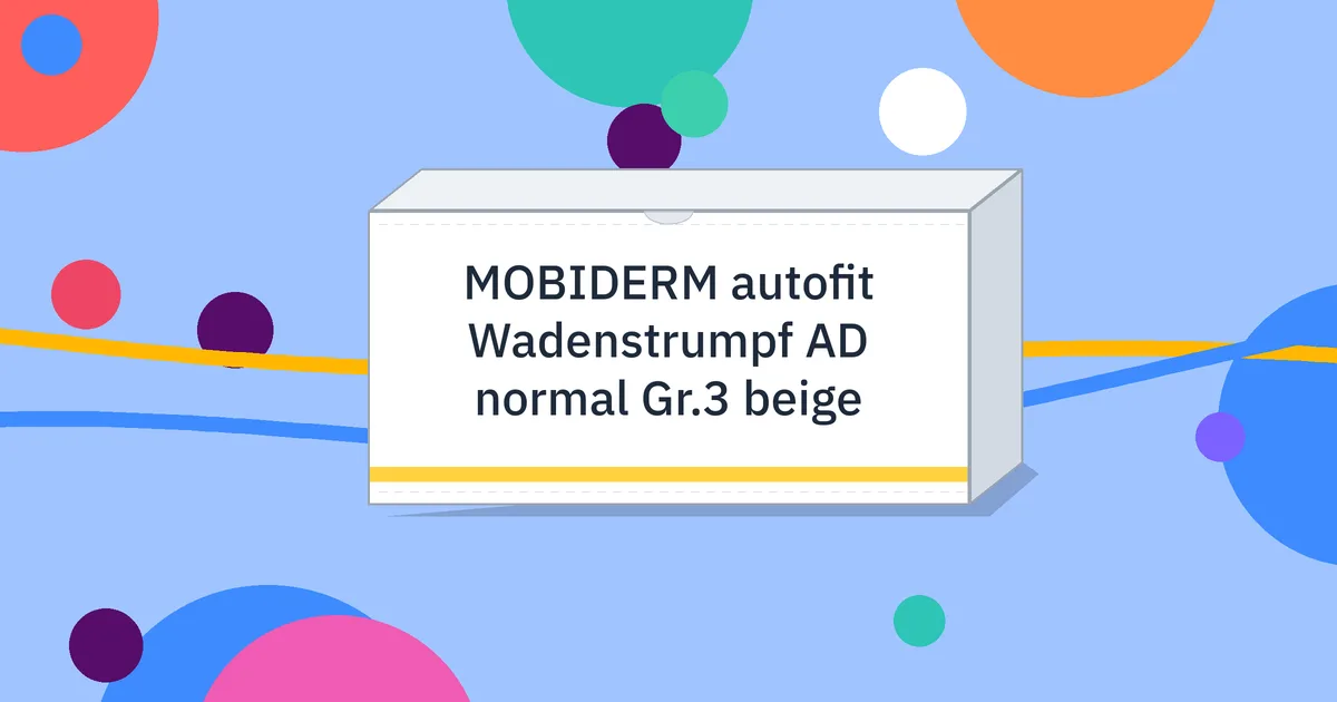 Symbolbild: Packung mit der Aufschrift MOBIDERM autofit Wadenstrumpf AD normal Gr.3 beige (PZN 19742129) – Verfügbarkeit und Bezug in Apotheken in Frankfurt am Main