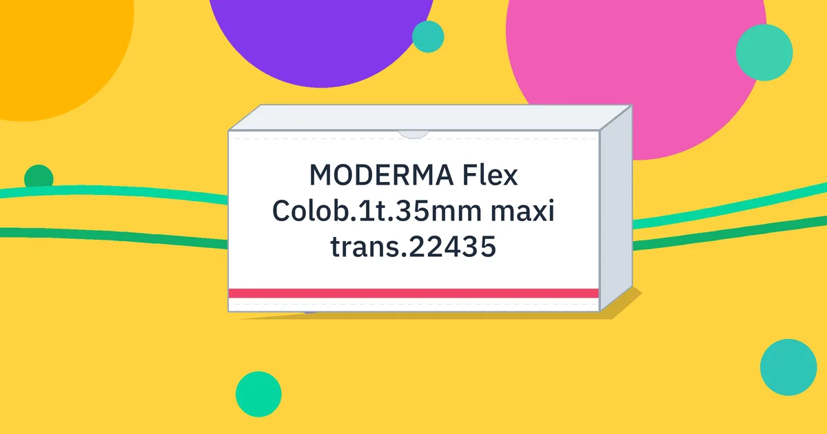 Symbolbild: Packung mit der Aufschrift MODERMA Flex Colob.1t.35mm maxi trans.22435 (PZN 03324588) – Verfügbarkeit und Bezug in Apotheken in Frankfurt am Main