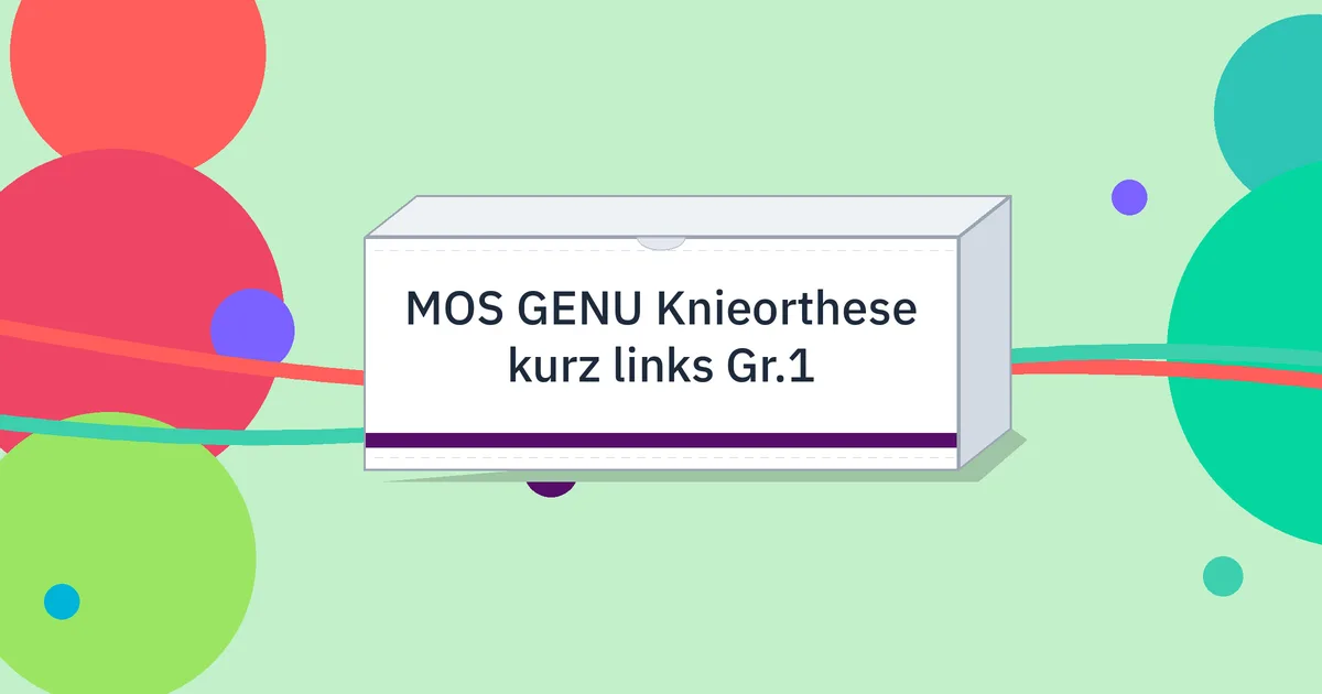 Symbolbild: Packung mit der Aufschrift MOS GENU Knieorthese kurz links Gr.1 (PZN 03141965) – Verfügbarkeit und Bezug in Apotheken in Frankfurt am Main