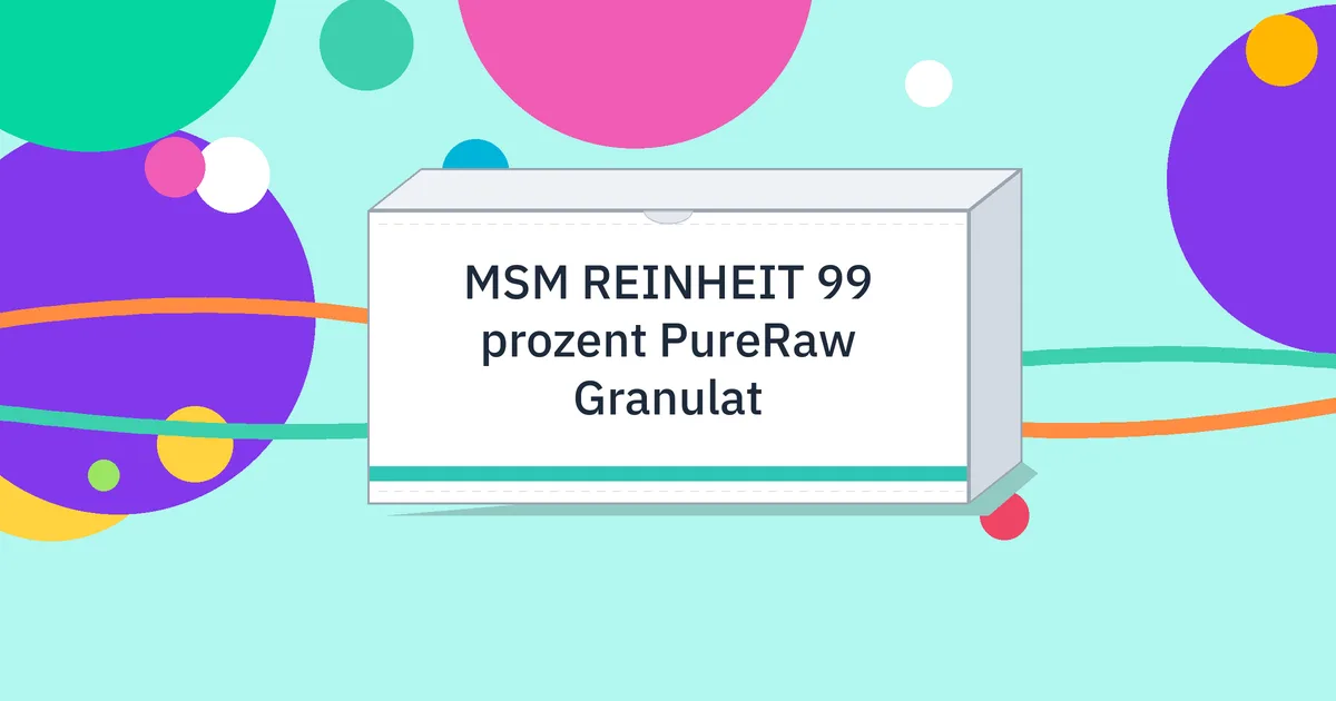 Symbolbild: Packung mit der Aufschrift MSM REINHEIT 99 prozent PureRaw Granulat (PZN 16805792) – Verfügbarkeit und Bezug in Apotheken in Frankfurt am Main