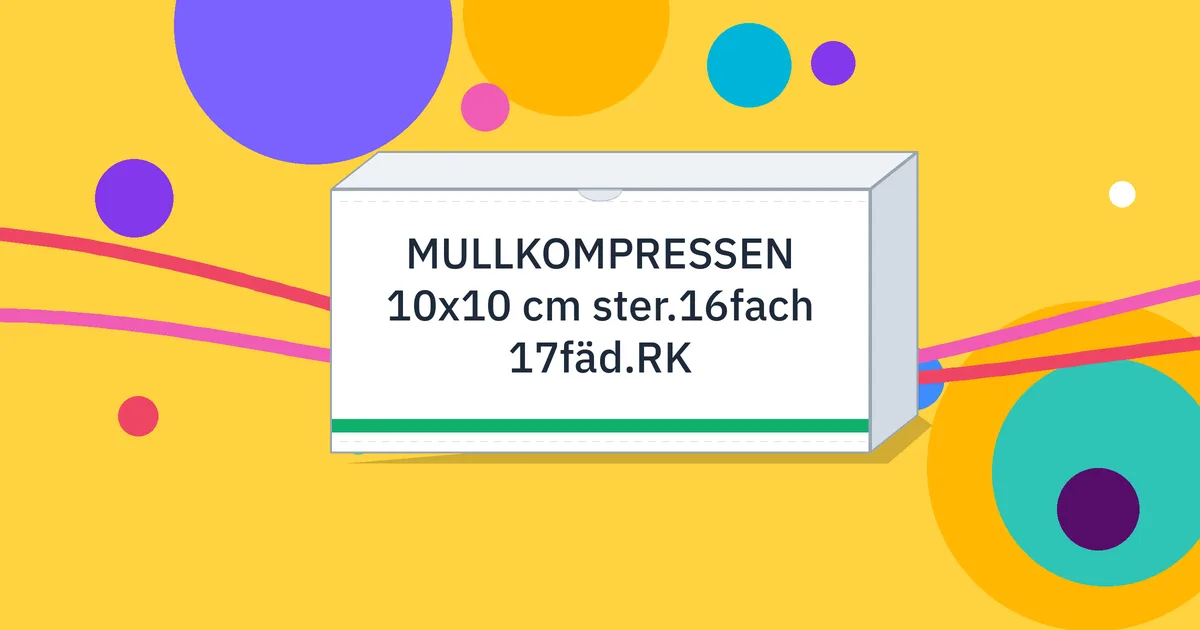 Symbolbild: Packung mit der Aufschrift MULLKOMPRESSEN 10x10 cm ster.16fach 17fäd.RK (PZN 06931509) – Verfügbarkeit und Bezug in Apotheken in Frankfurt am Main