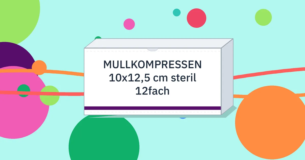 Symbolbild: Packung mit der Aufschrift MULLKOMPRESSEN 10x12,5 cm steril 12fach (PZN 11048607) – Verfügbarkeit und Bezug in Apotheken in Frankfurt am Main