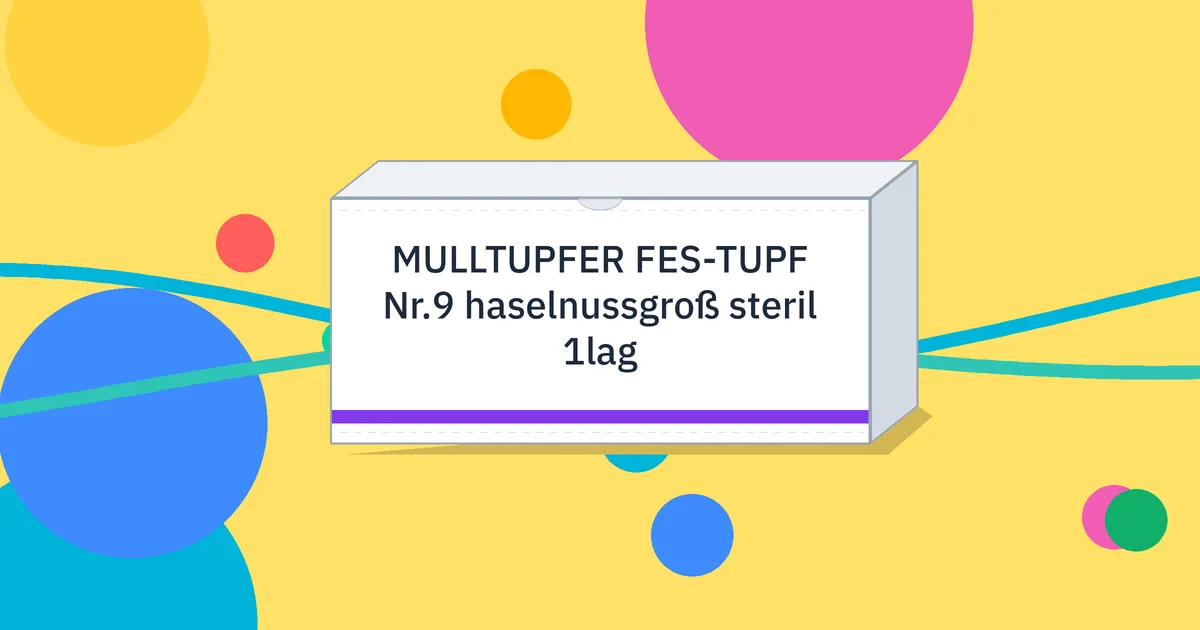 Symbolbild: Packung mit der Aufschrift MULLTUPFER FES-TUPF Nr.9 haselnussgroß steril 1lag (PZN 14266486) – Verfügbarkeit und Bezug in Apotheken in Frankfurt am Main