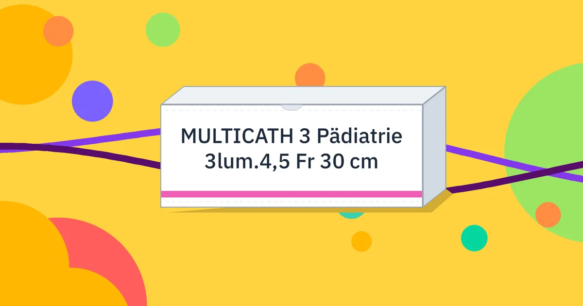 Symbolbild: Packung mit der Aufschrift MULTICATH 3 Pädiatrie 3lum.4,5 Fr 30 cm (PZN 09398010) – Verfügbarkeit und Bezug in Apotheken in Frankfurt am Main