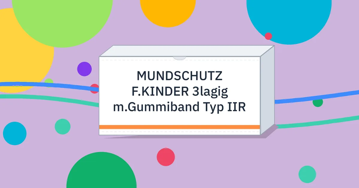 Symbolbild: Packung mit der Aufschrift MUNDSCHUTZ F.KINDER 3lagig m.Gummiband Typ IIR (PZN 16837533) – Verfügbarkeit und Bezug in Apotheken in Frankfurt am Main