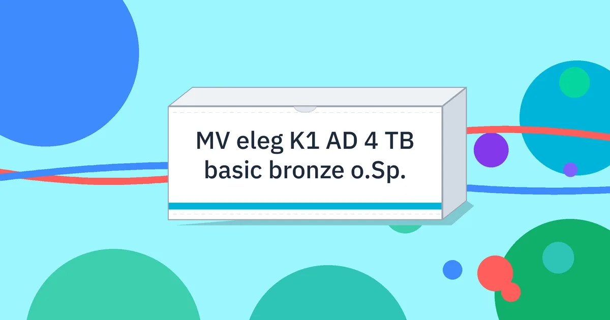 Symbolbild: Packung mit der Aufschrift MV eleg K1 AD 4 TB basic bronze o.Sp. (PZN 14705690) – Verfügbarkeit und Bezug in Apotheken in Frankfurt am Main