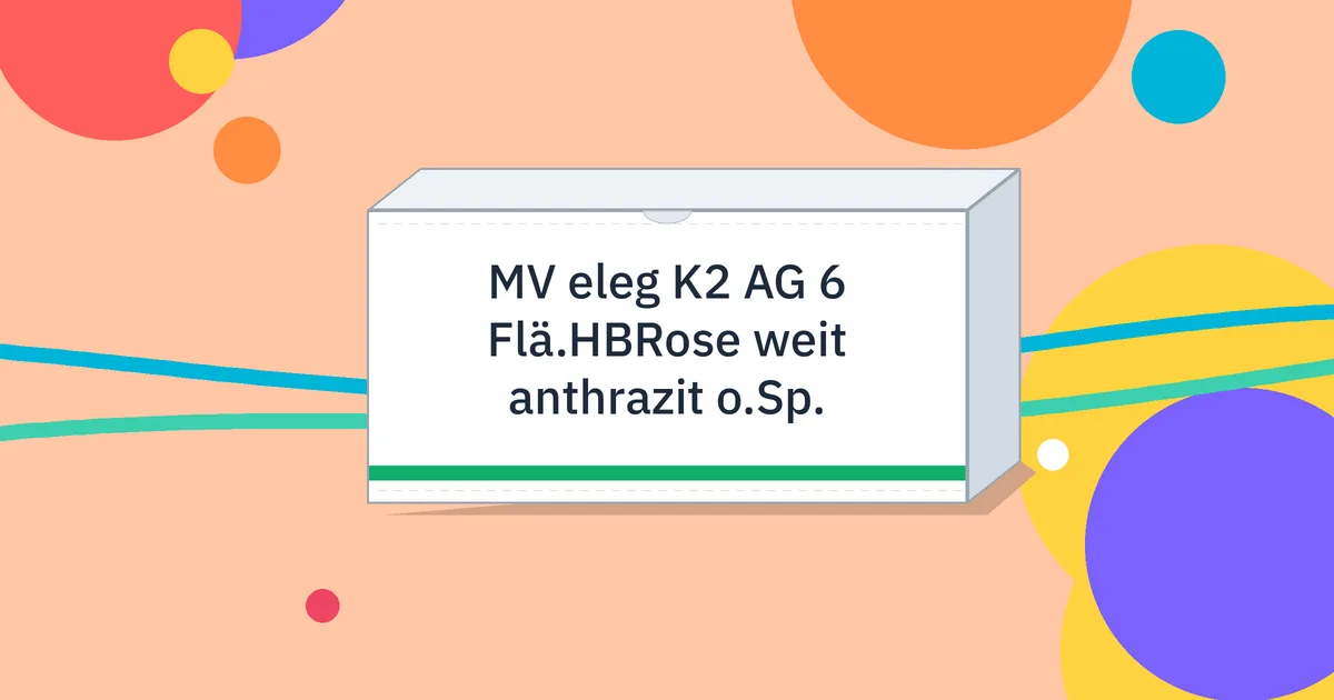 Symbolbild: Packung mit der Aufschrift MV eleg K2 AG 6 Flä.HBRose weit anthrazit o.Sp. (PZN 15719487) – Verfügbarkeit und Bezug in Apotheken in Frankfurt am Main