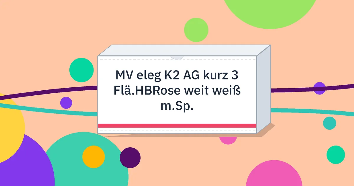 Symbolbild: Packung mit der Aufschrift MV eleg K2 AG kurz 3 Flä.HBRose weit weiß m.Sp. (PZN 15707231) – Verfügbarkeit und Bezug in Apotheken in Frankfurt am Main