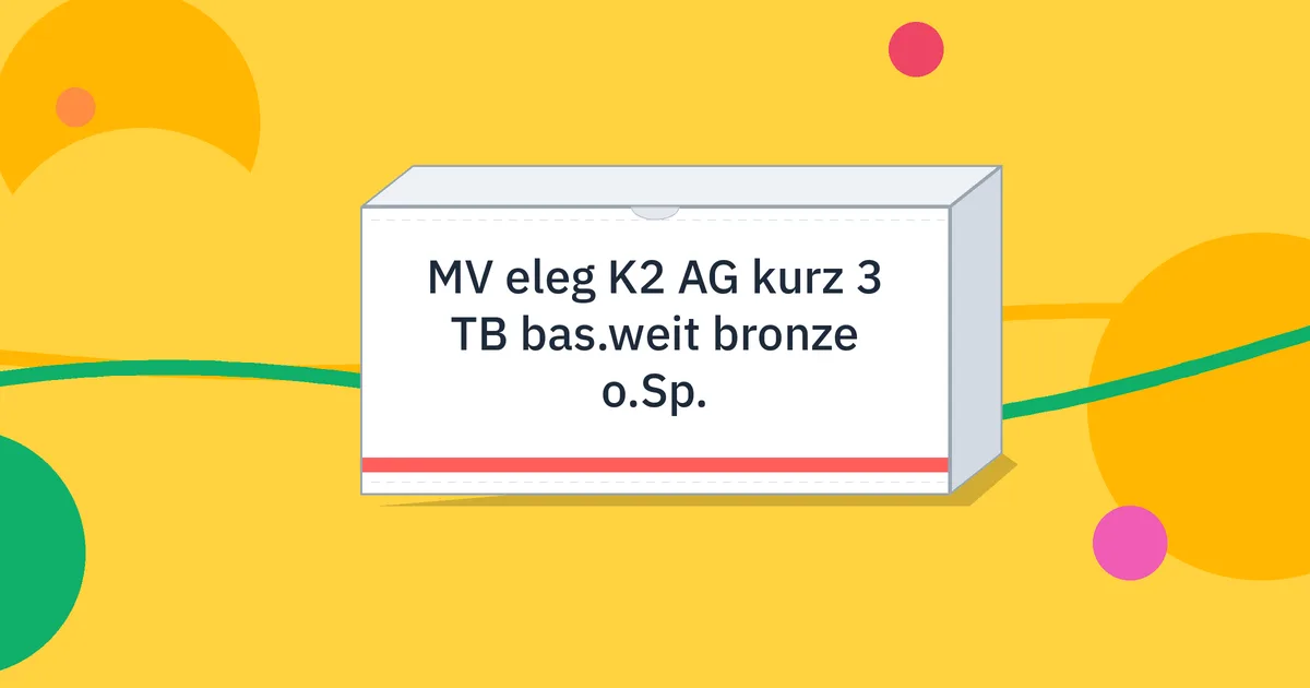 Symbolbild: Packung mit der Aufschrift MV eleg K2 AG kurz 3 TB bas.weit bronze o.Sp. (PZN 14717463) – Verfügbarkeit und Bezug in Apotheken in Frankfurt am Main