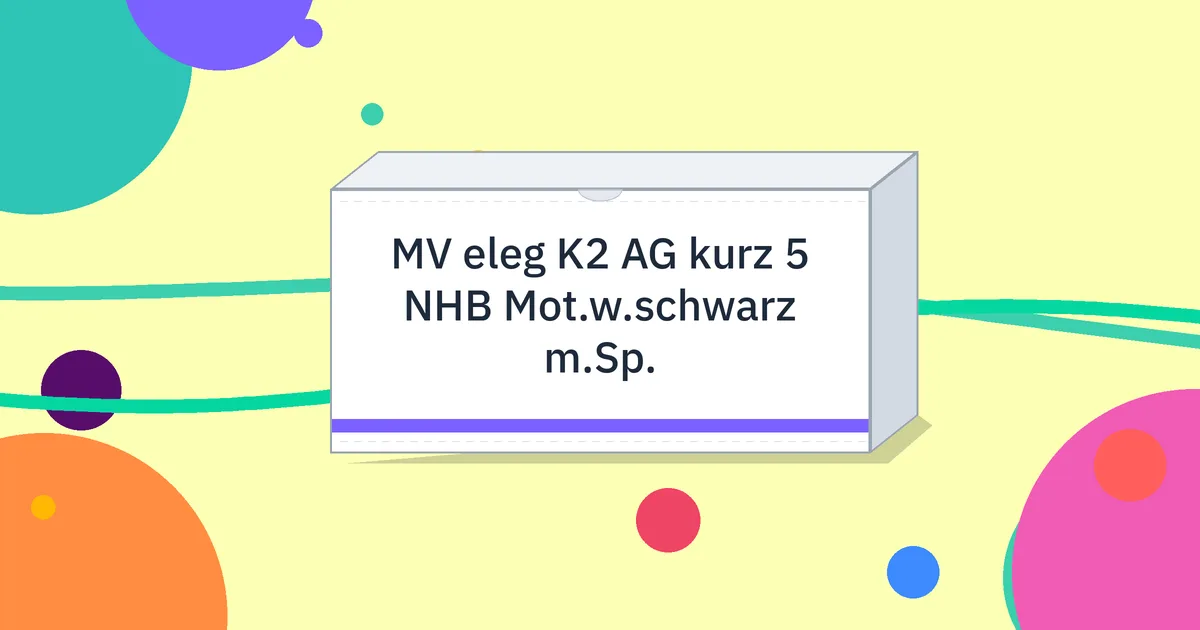 Symbolbild: Packung mit der Aufschrift MV eleg K2 AG kurz 5 NHB Mot.w.schwarz m.Sp. (PZN 15713792) – Verfügbarkeit und Bezug in Apotheken in Frankfurt am Main