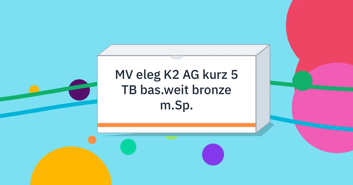 Symbolbild: Packung mit der Aufschrift MV eleg K2 AG kurz 5 TB bas.weit bronze m.Sp. (PZN 14717575) – Verfügbarkeit und Bezug in Apotheken in Frankfurt am Main