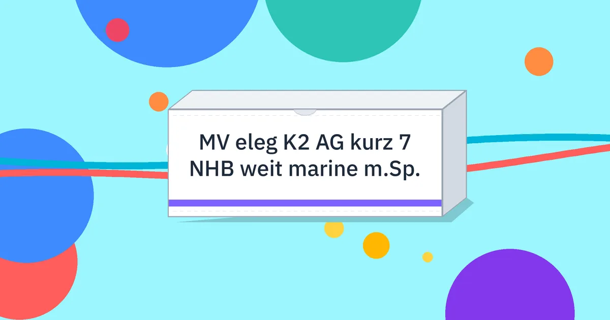 Symbolbild: Packung mit der Aufschrift MV eleg K2 AG kurz 7 NHB weit marine m.Sp. (PZN 15715489) – Verfügbarkeit und Bezug in Apotheken in Frankfurt am Main
