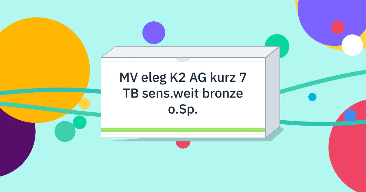 Symbolbild: Packung mit der Aufschrift MV eleg K2 AG kurz 7 TB sens.weit bronze o.Sp. (PZN 14716765) – Verfügbarkeit und Bezug in Apotheken in Frankfurt am Main
