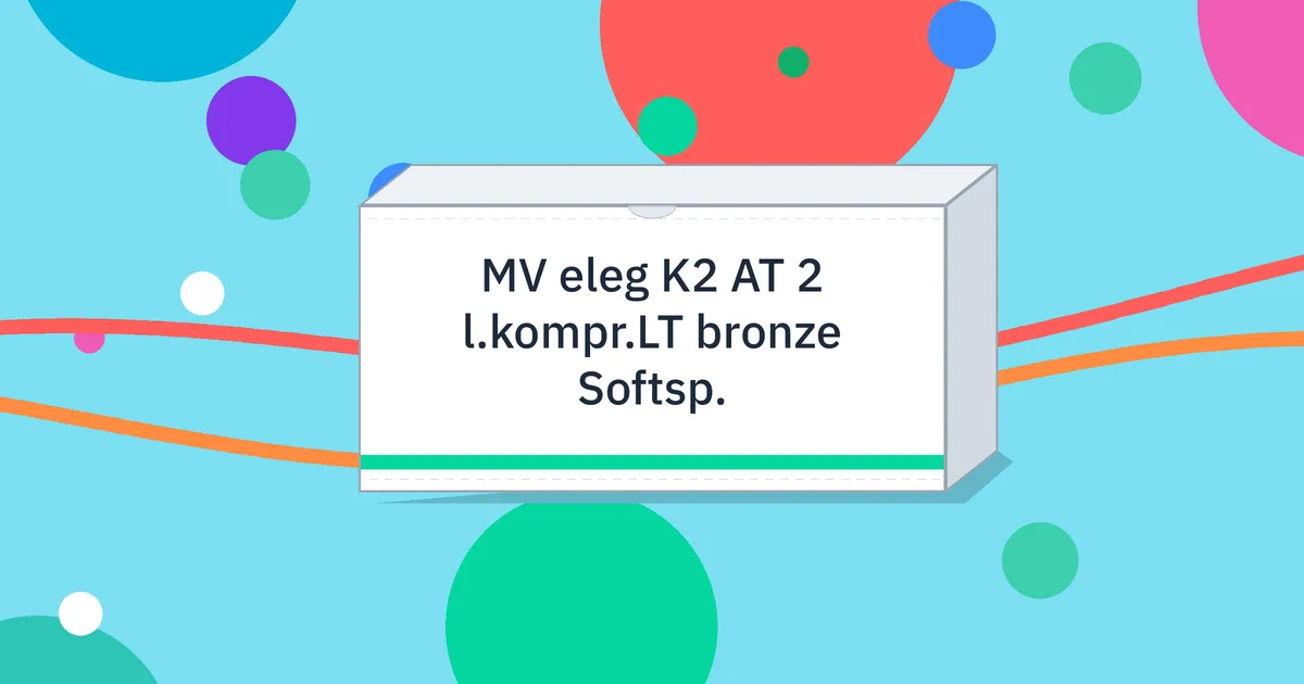 Symbolbild: Packung mit der Aufschrift MV eleg K2 AT 2 l.kompr.LT bronze Softsp. (PZN 15285250) – Verfügbarkeit und Bezug in Apotheken in Frankfurt am Main