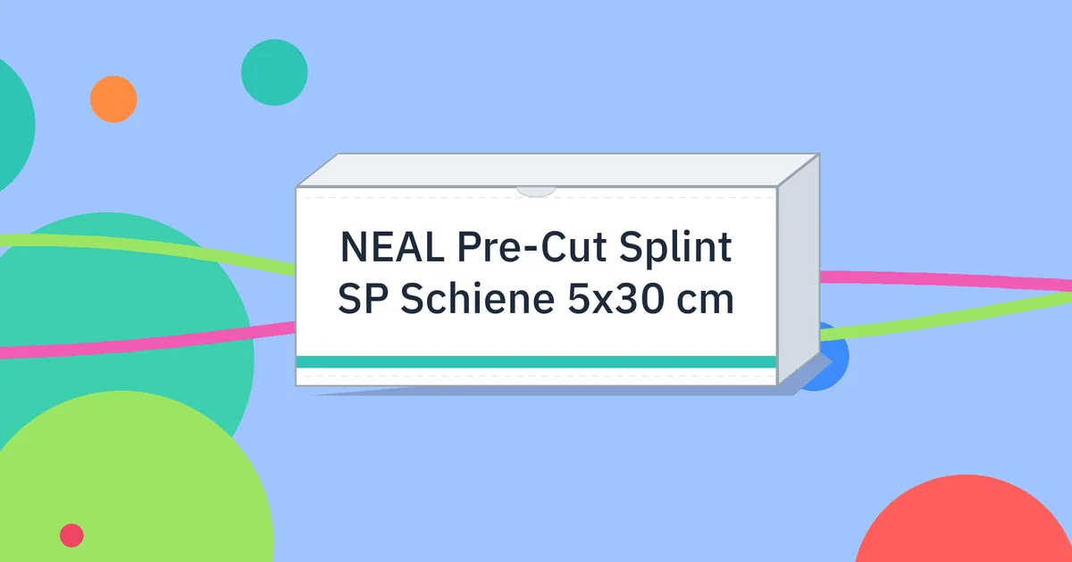 Symbolbild: Packung mit der Aufschrift NEAL Pre-Cut Splint SP Schiene 5x30 cm (PZN 19098734) – Verfügbarkeit und Bezug in Apotheken in Frankfurt am Main