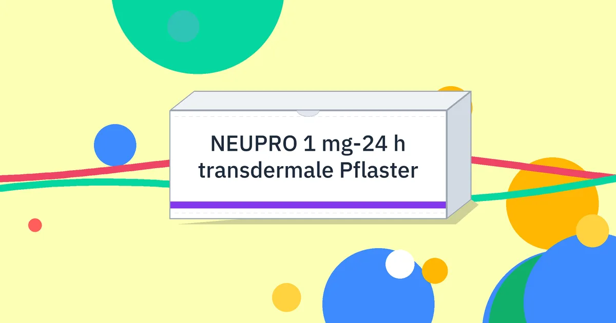 Symbolbild: Packung mit der Aufschrift NEUPRO 1 mg-24 h transdermale Pflaster (PZN 15202465) – Verfügbarkeit und Bezug in Apotheken in Frankfurt am Main