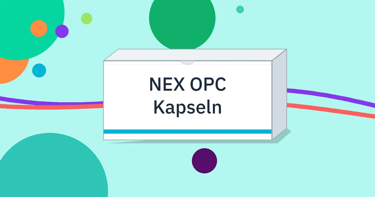 Symbolbild: Packung mit der Aufschrift NEX OPC Kapseln (PZN 14177535) – Verfügbarkeit und Bezug in Apotheken in Frankfurt am Main