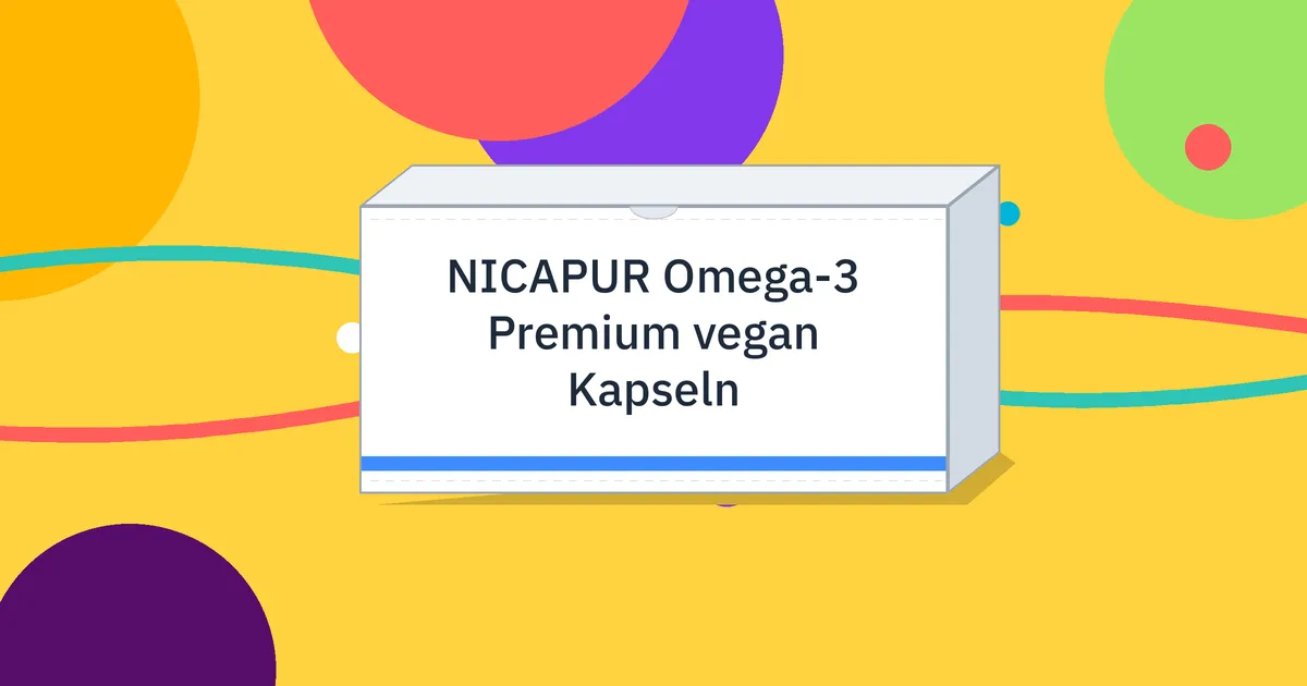 Symbolbild: Packung mit der Aufschrift NICAPUR Omega-3 Premium vegan Kapseln (PZN 20574737) – Verfügbarkeit und Bezug in Apotheken in Frankfurt am Main