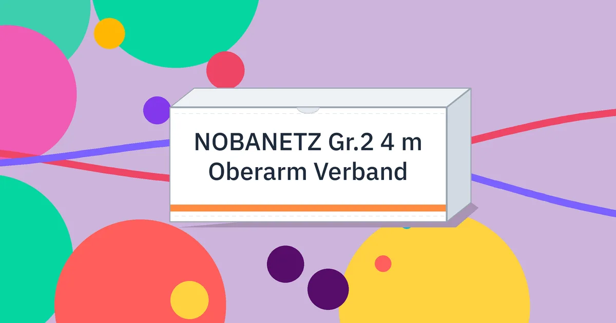 Symbolbild: Packung mit der Aufschrift NOBANETZ Gr.2 4 m Oberarm Verband (PZN 16876579) – Verfügbarkeit und Bezug in Apotheken in Frankfurt am Main