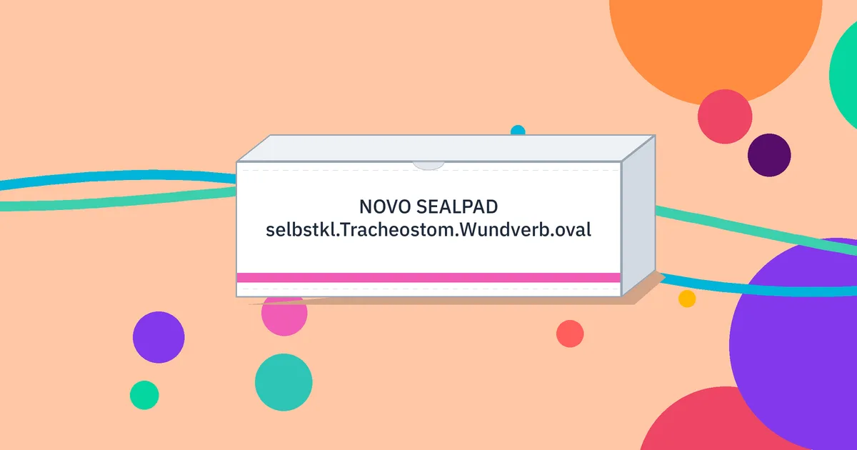 Symbolbild: Packung mit der Aufschrift NOVO SEALPAD selbstkl.Tracheostom.Wundverb.oval (PZN 17541361) – Verfügbarkeit und Bezug in Apotheken in Frankfurt am Main