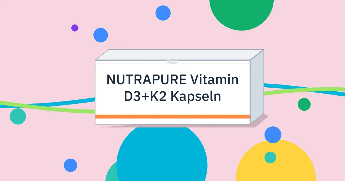 Symbolbild: Packung mit der Aufschrift NUTRAPURE Vitamin D3+K2 Kapseln (PZN 20541614) – Verfügbarkeit und Bezug in Apotheken in Frankfurt am Main