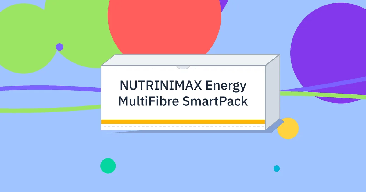 Symbolbild: Packung mit der Aufschrift NUTRINIMAX Energy MultiFibre SmartPack (PZN 14133236) – Verfügbarkeit und Bezug in Apotheken in Frankfurt am Main