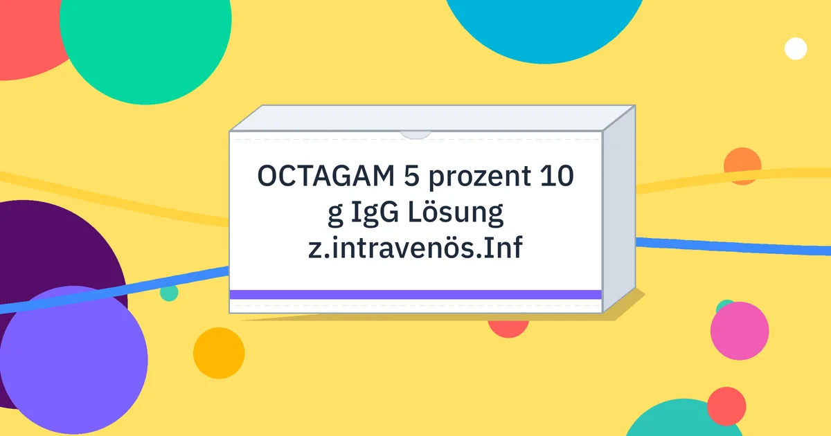 Symbolbild: Packung mit der Aufschrift OCTAGAM 5 prozent 10 g IgG Lösung z.intravenös.Inf (PZN 14244444) – Verfügbarkeit und Bezug in Apotheken in Frankfurt am Main