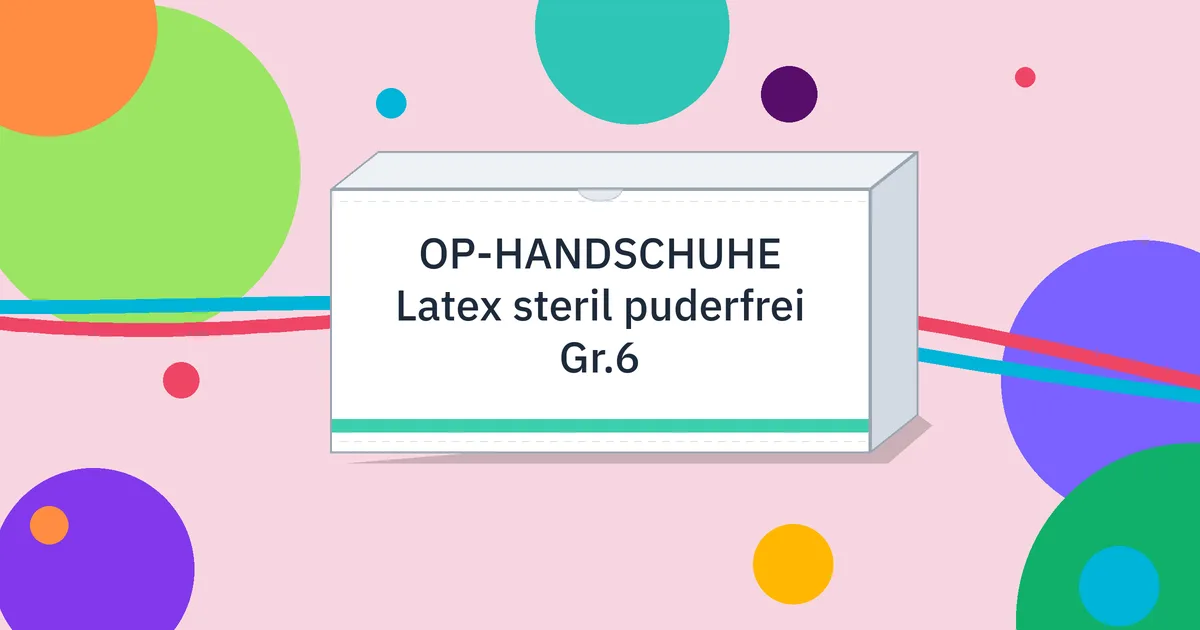 Symbolbild: Packung mit der Aufschrift OP-HANDSCHUHE Latex steril puderfrei Gr.6 (PZN 08629476) – Verfügbarkeit und Bezug in Apotheken in Frankfurt am Main