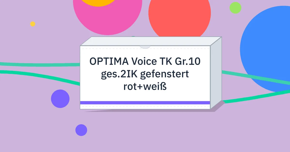 Symbolbild: Packung mit der Aufschrift OPTIMA Voice TK Gr.10 ges.2IK gefenstert rot+weiß (PZN 10287830) – Verfügbarkeit und Bezug in Apotheken in Frankfurt am Main