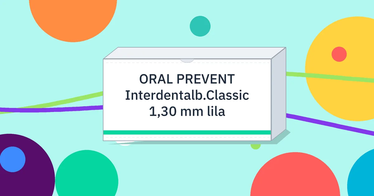 Symbolbild: Packung mit der Aufschrift ORAL PREVENT Interdentalb.Classic 1,30 mm lila (PZN 10216735) – Verfügbarkeit und Bezug in Apotheken in Frankfurt am Main