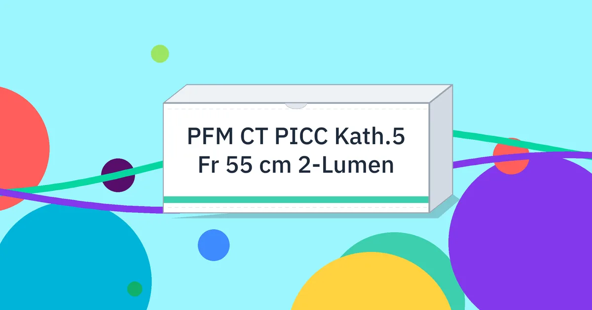 Symbolbild: Packung mit der Aufschrift PFM CT PICC Kath.5 Fr 55 cm 2-Lumen (PZN 11165661) – Verfügbarkeit und Bezug in Apotheken in Frankfurt am Main