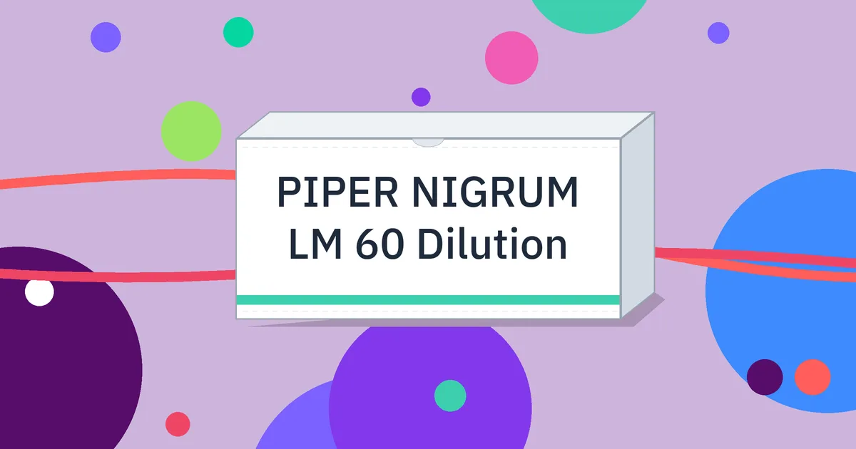 Symbolbild: Packung mit der Aufschrift PIPER NIGRUM LM 60 Dilution (PZN 13645098) – Verfügbarkeit und Bezug in Apotheken in Frankfurt am Main