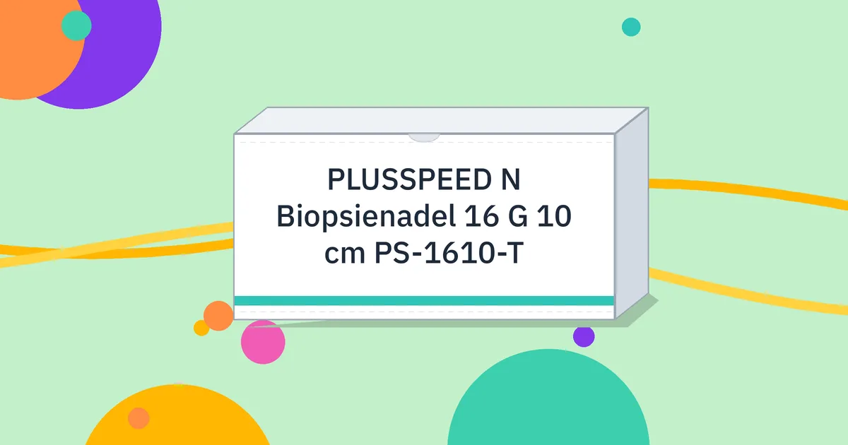 Symbolbild: Packung mit der Aufschrift PLUSSPEED N Biopsienadel 16 G 10 cm PS-1610-T (PZN 15632674) – Verfügbarkeit und Bezug in Apotheken in Frankfurt am Main