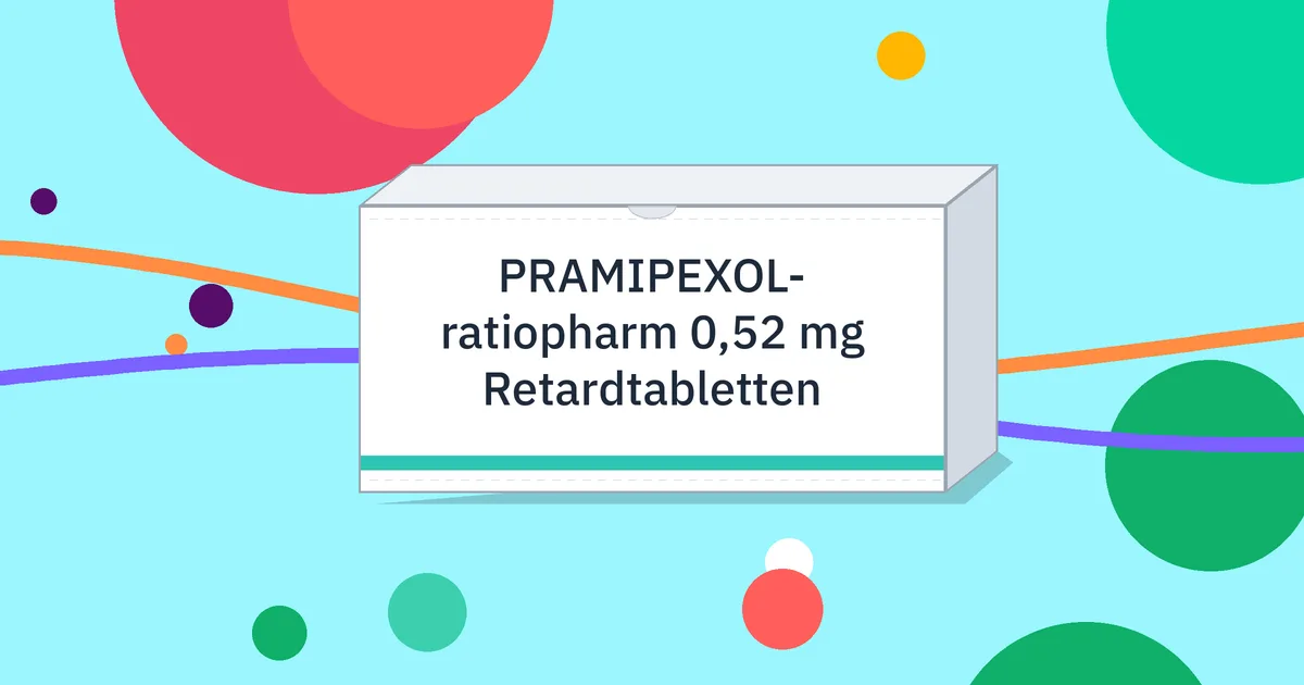 Symbolbild: Packung mit der Aufschrift PRAMIPEXOL-ratiopharm 0,52 mg Retardtabletten (PZN 10072153) – Verfügbarkeit und Bezug in Apotheken in Frankfurt am Main