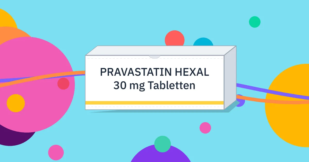 Symbolbild: Packung mit der Aufschrift PRAVASTATIN HEXAL 30 mg Tabletten (PZN 00469903) – Verfügbarkeit und Bezug in Apotheken in Frankfurt am Main
