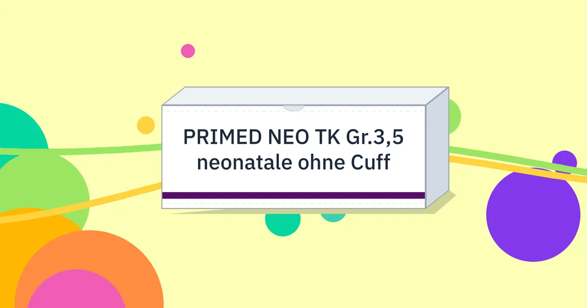 Symbolbild: Packung mit der Aufschrift PRIMED NEO TK Gr.3,5 neonatale ohne Cuff (PZN 11116355) – Verfügbarkeit und Bezug in Apotheken in Frankfurt am Main