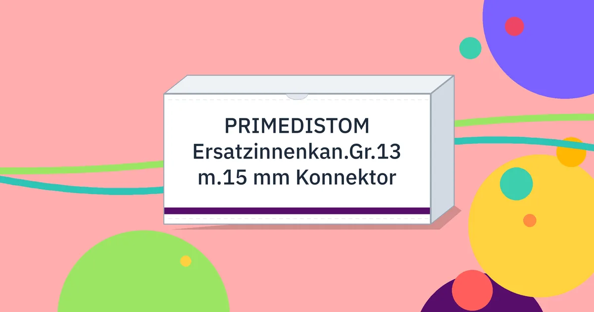 Symbolbild: Packung mit der Aufschrift PRIMEDISTOM Ersatzinnenkan.Gr.13 m.15 mm Konnektor (PZN 10257289) – Verfügbarkeit und Bezug in Apotheken in Frankfurt am Main