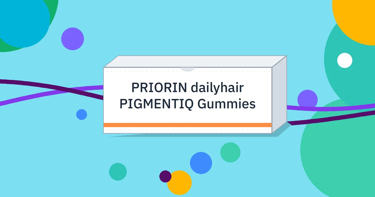 Symbolbild: Packung mit der Aufschrift PRIORIN dailyhair PIGMENTIQ Gummies (PZN 19658044) – Verfügbarkeit und Bezug in Apotheken in Frankfurt am Main
