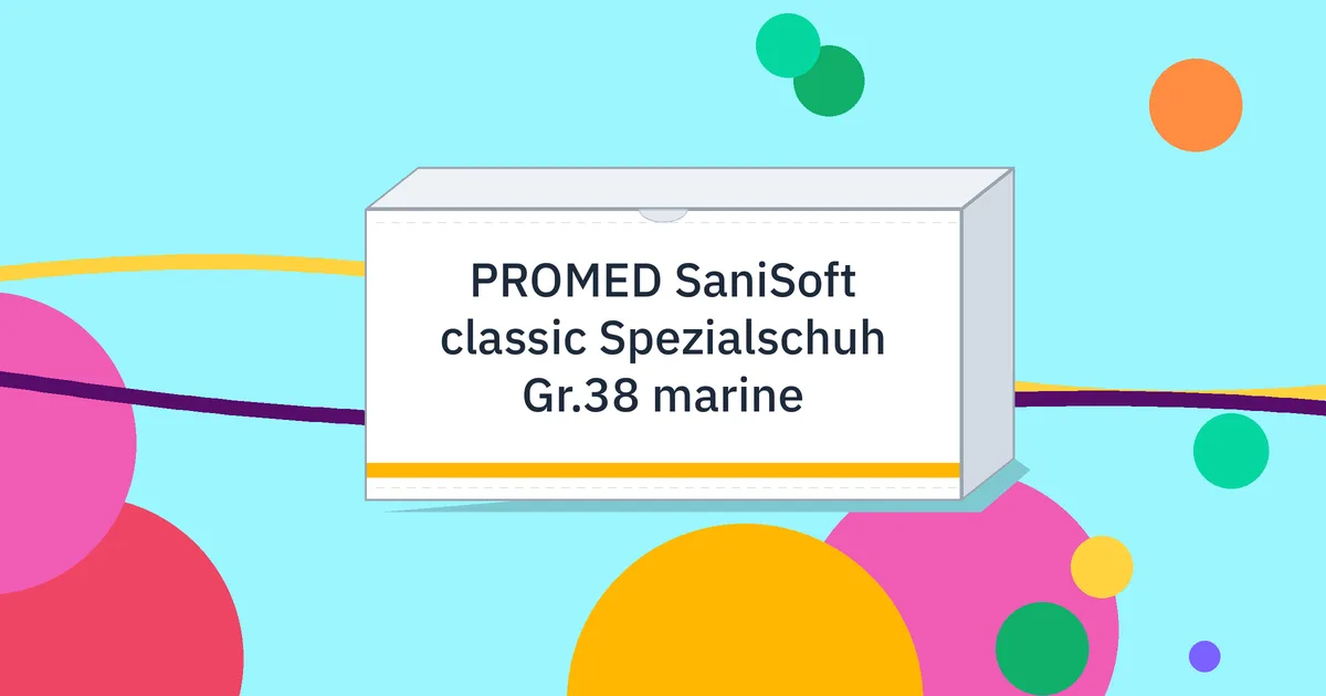 Symbolbild: Packung mit der Aufschrift PROMED SaniSoft classic Spezialschuh Gr.38 marine (PZN 19274183) – Verfügbarkeit und Bezug in Apotheken in Frankfurt am Main
