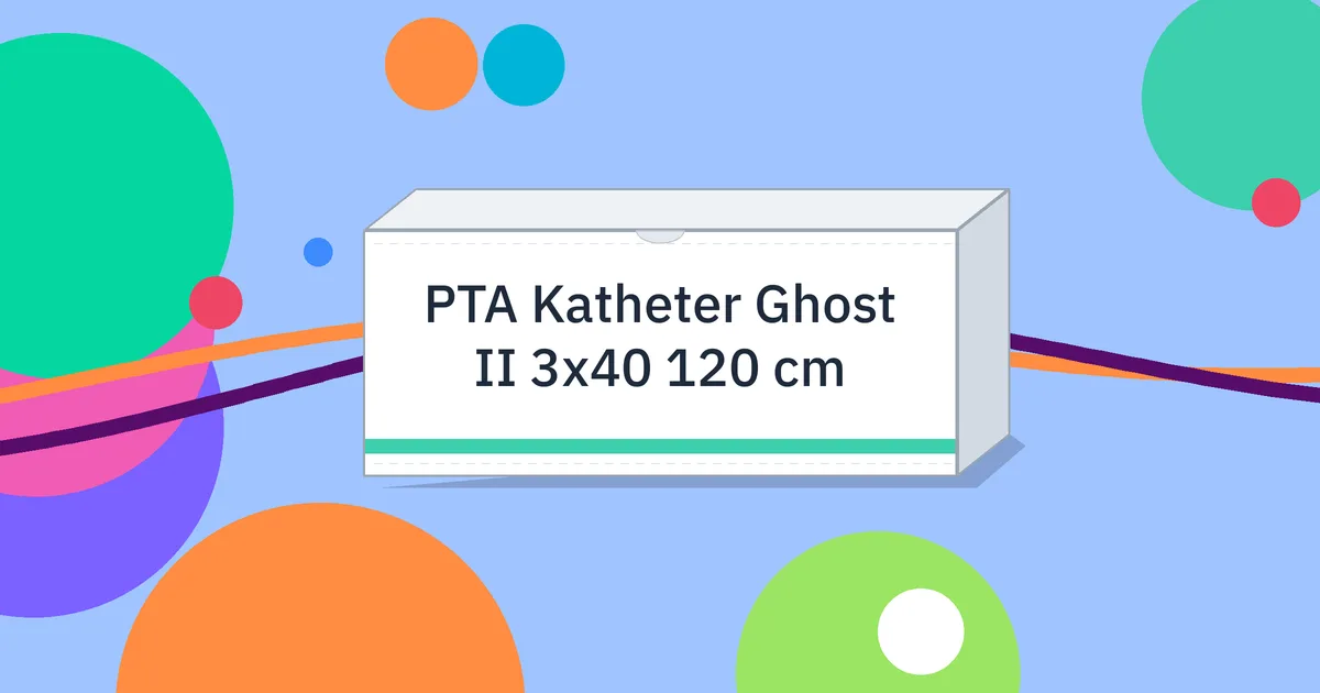 Symbolbild: Packung mit der Aufschrift PTA Katheter Ghost II 3x40 120 cm (PZN 00106106) – Verfügbarkeit und Bezug in Apotheken in Frankfurt am Main