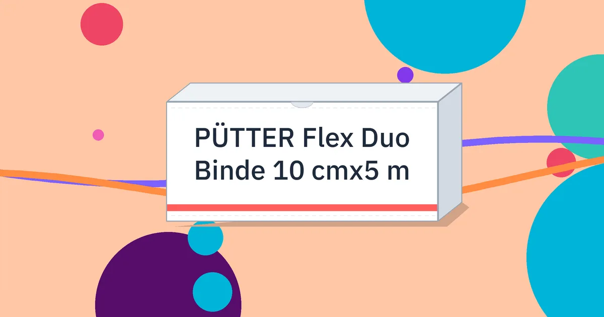 Symbolbild: Packung mit der Aufschrift PÜTTER Flex Duo Binde 10 cmx5 m (PZN 19703419) – Verfügbarkeit und Bezug in Apotheken in Frankfurt am Main