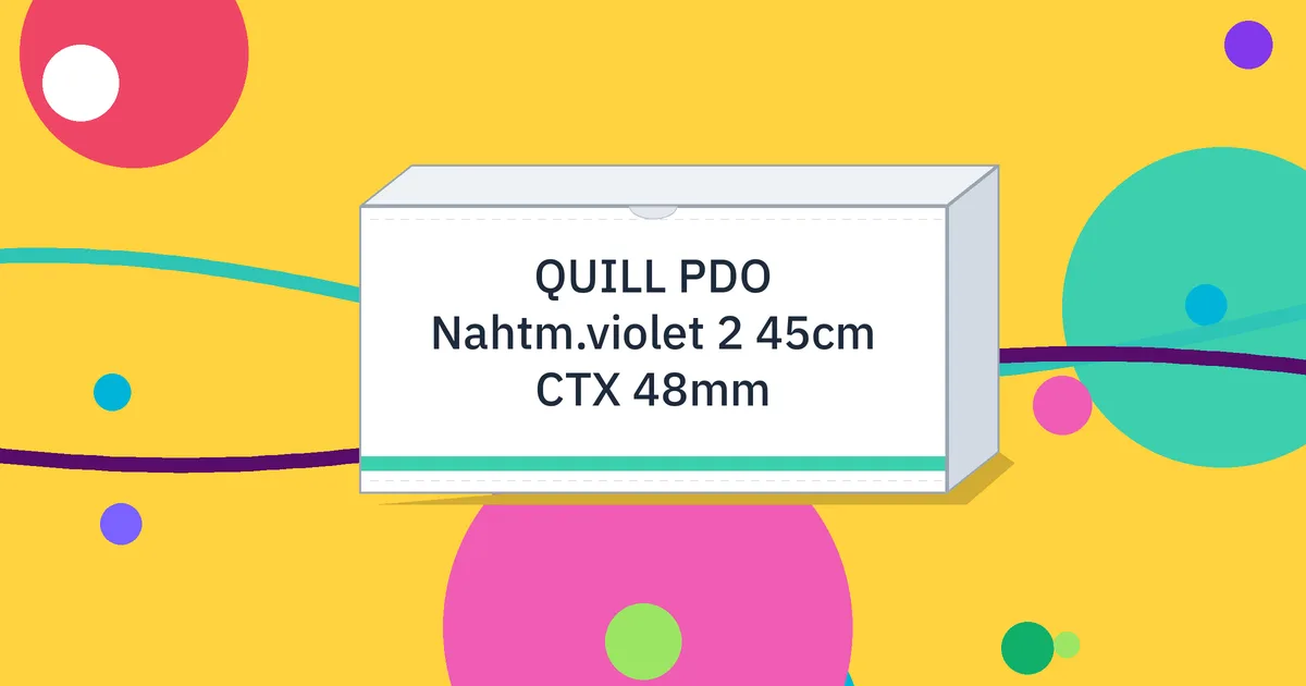 Symbolbild: Packung mit der Aufschrift QUILL PDO Nahtm.violet 2 45cm CTX 48mm (PZN 17990432) – Verfügbarkeit und Bezug in Apotheken in Frankfurt am Main
