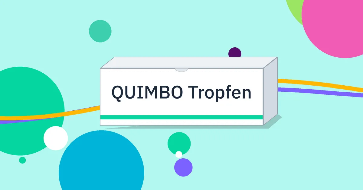Symbolbild: Packung mit der Aufschrift QUIMBO Tropfen (PZN 02654585) – Verfügbarkeit und Bezug in Apotheken in Frankfurt am Main