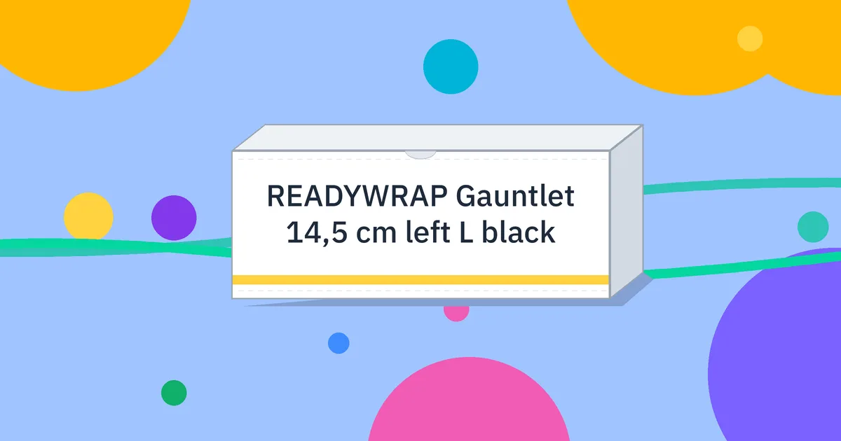 Symbolbild: Packung mit der Aufschrift READYWRAP Gauntlet 14,5 cm left L black (PZN 16567022) – Verfügbarkeit und Bezug in Apotheken in Frankfurt am Main