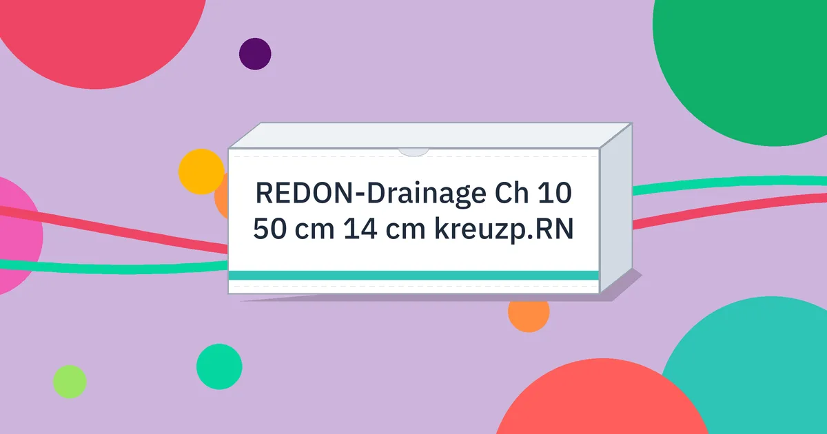 Symbolbild: Packung mit der Aufschrift REDON-Drainage Ch 10 50 cm 14 cm kreuzp.RN (PZN 17483793) – Verfügbarkeit und Bezug in Apotheken in Frankfurt am Main