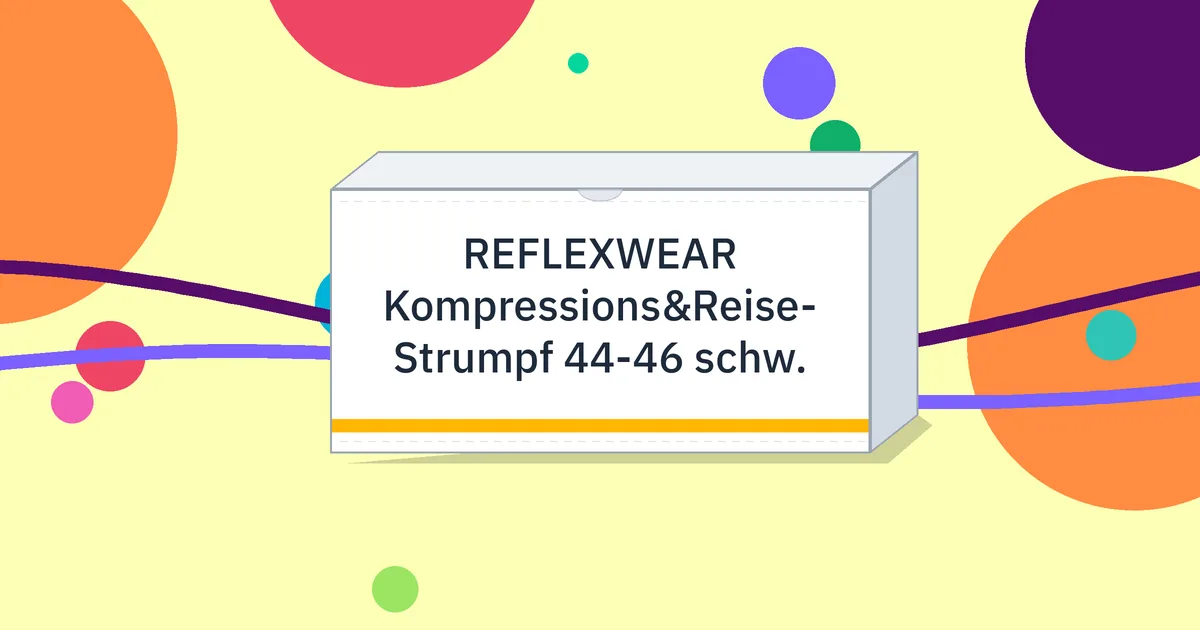 Symbolbild: Packung mit der Aufschrift REFLEXWEAR Kompressions&Reise-Strumpf 44-46 schw. (PZN 14401004) – Verfügbarkeit und Bezug in Apotheken in Frankfurt am Main