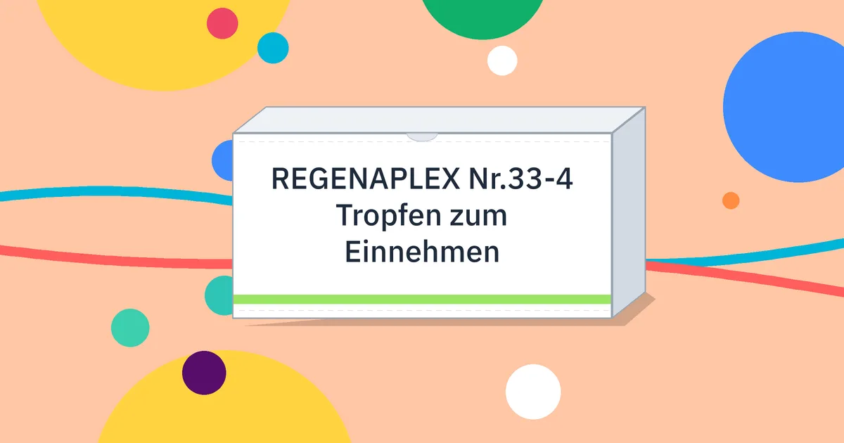 Symbolbild: Packung mit der Aufschrift REGENAPLEX Nr.33-4 Tropfen zum Einnehmen (PZN 02642406) – Verfügbarkeit und Bezug in Apotheken in Frankfurt am Main